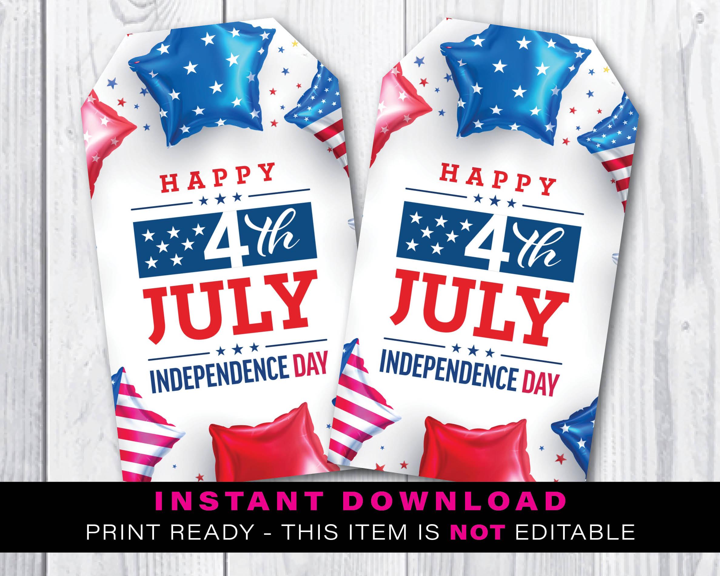 Happy 4th of July Tag, Printable 4th of July Favor Tags, American Flag ...
