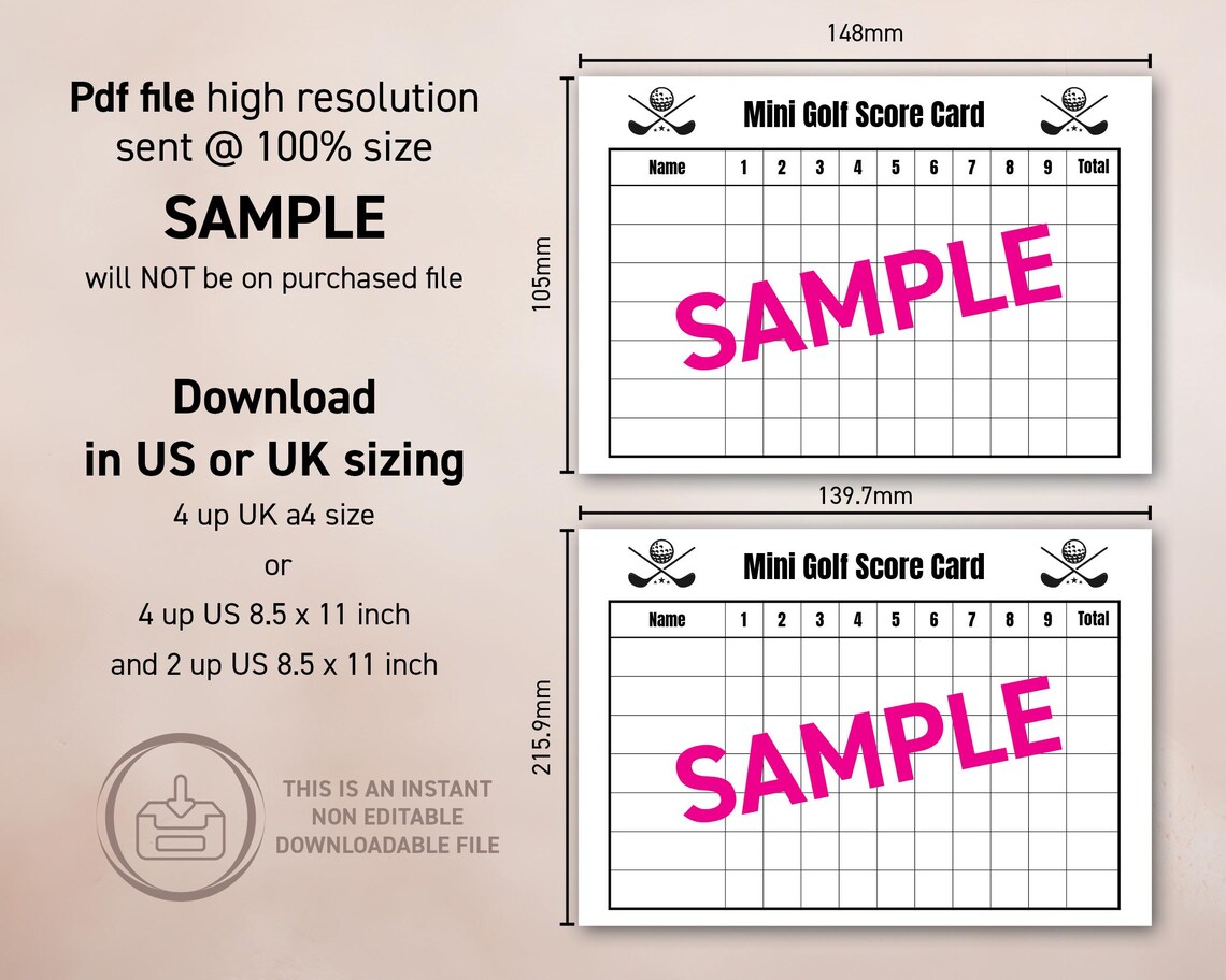 Mini Golf Score Card Printable (US & UK Sizing) - Etsy