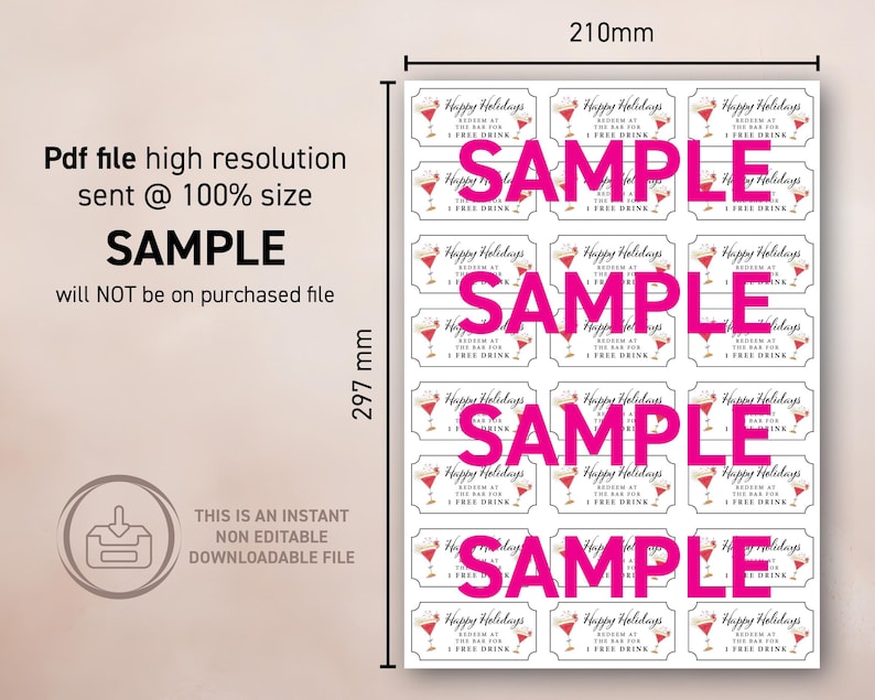 Printable Happy Holidays Drink Tokens, Christmas Party Voucher ...