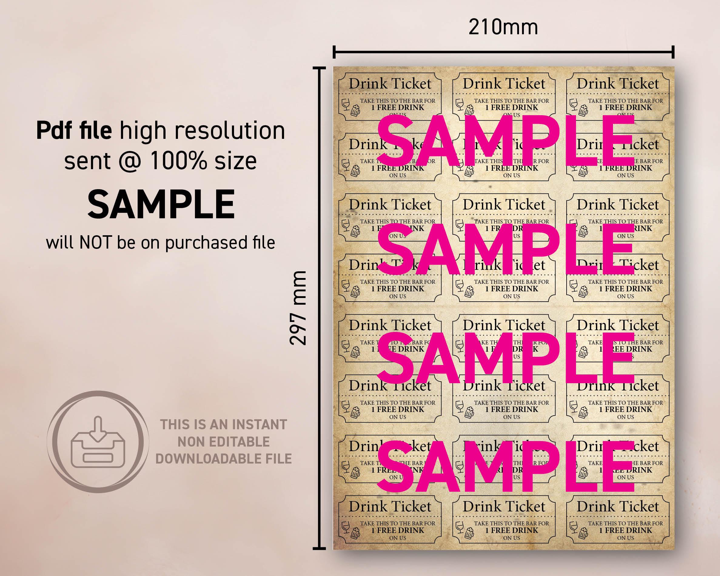 Printable Party Drink Tickets | Drink Voucher Template | Wedding Party ...