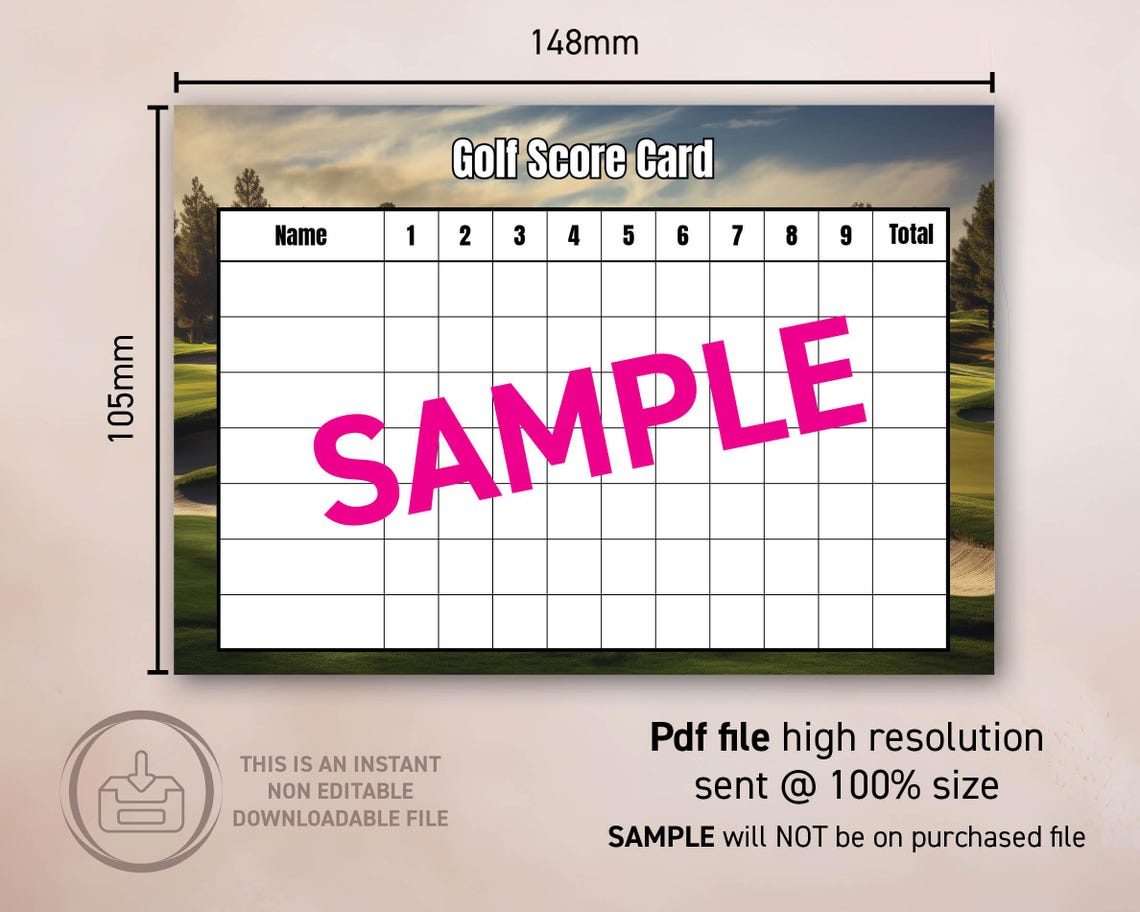 Golf Score Card A6 9 Hole Colour Instant Download Printable Design Golf ...