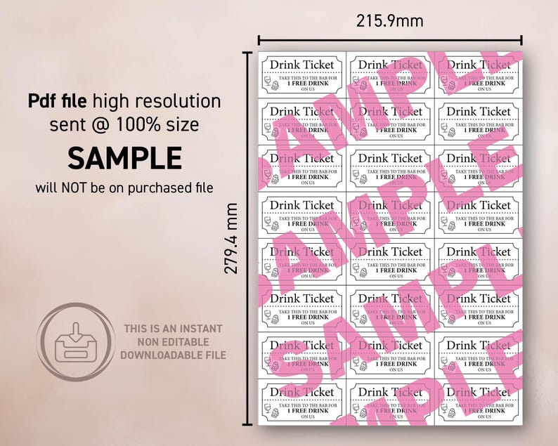 Printable Party Drink Tickets | Drink Voucher Template | Wedding Party ...