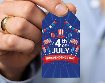 Happy 4th of July Tag, Printable 4th of July Favor Tags, American Flag ...