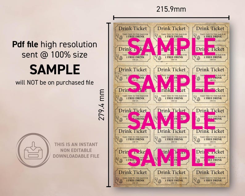 Printable Party Drink Tickets | Drink Voucher Template | Wedding Party ...