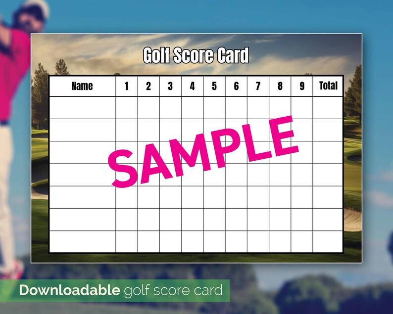 Golf Score Card A6 9 Hole Colour Instant Download Printable Design Golf ...
