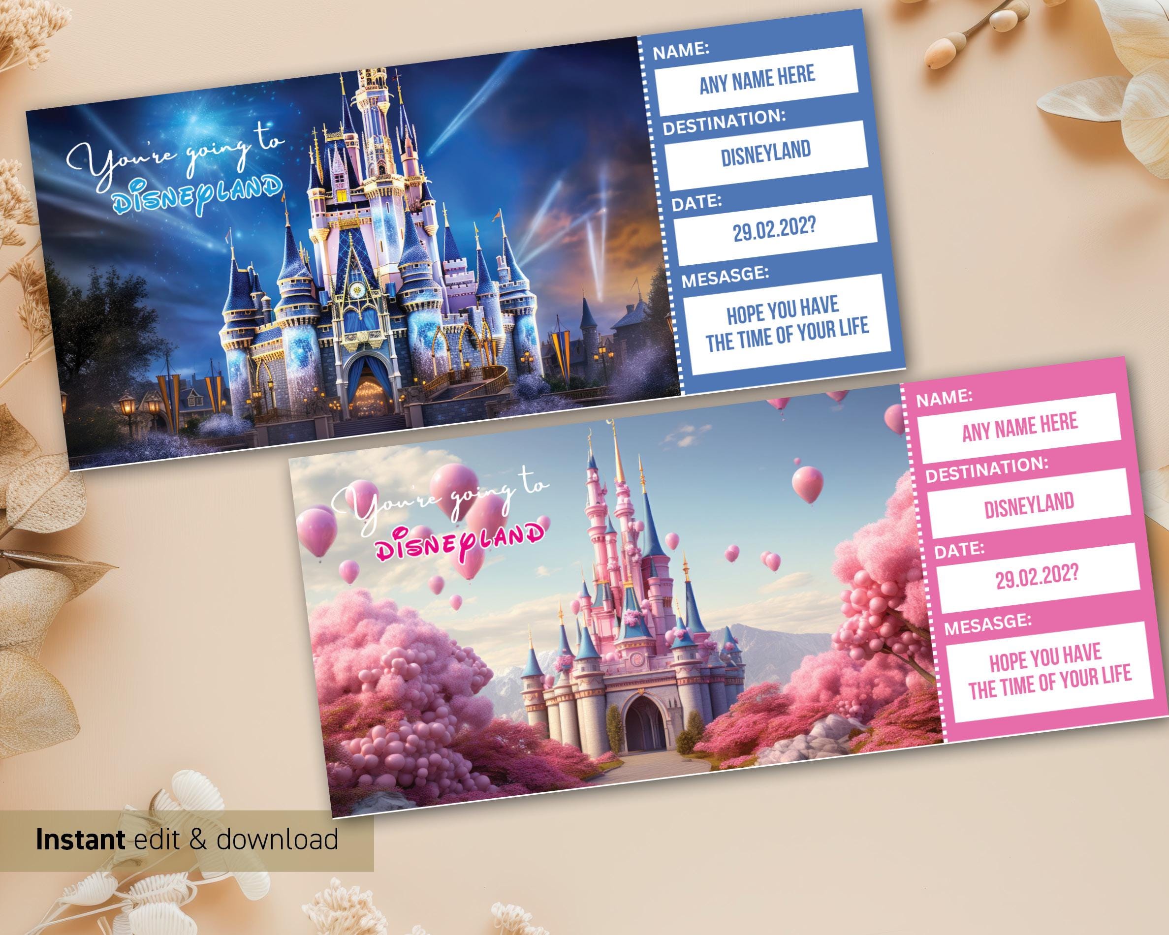 Printable Disneyworld Surprise Trip Ticket Template, Surprise Reveal ...