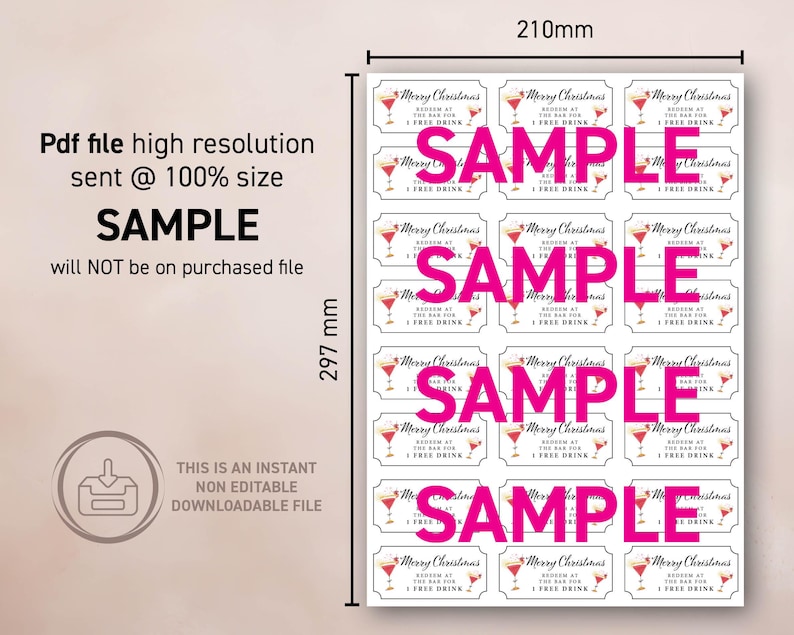 Printable Christmas Drink Tokens, Christmas Party Voucher, Christmas ...