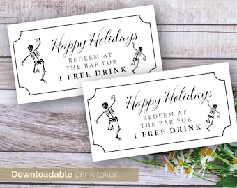 Printable Happy Holidays Drink Tokens, Christmas Party Voucher ...