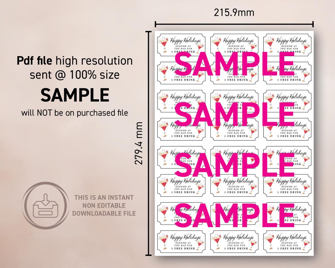 Printable Happy Holidays Drink Tokens, Christmas Party Voucher (digital ...