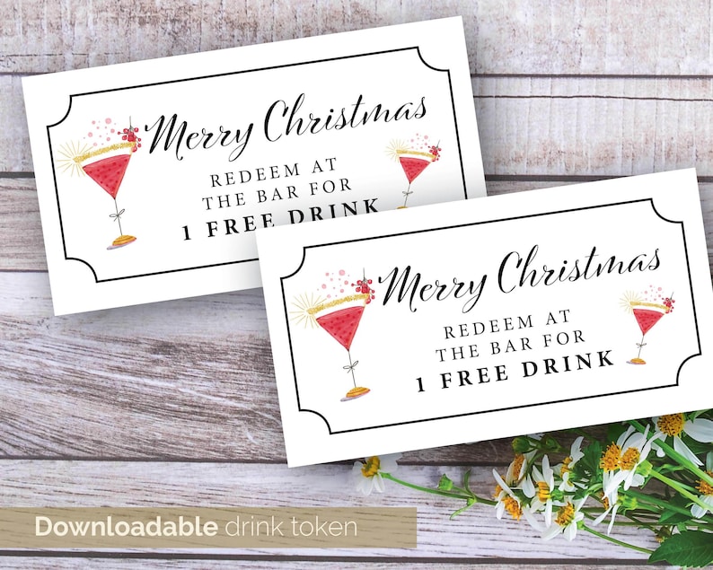 Printable Christmas Drink Tokens, Christmas Party Voucher, Christmas ...