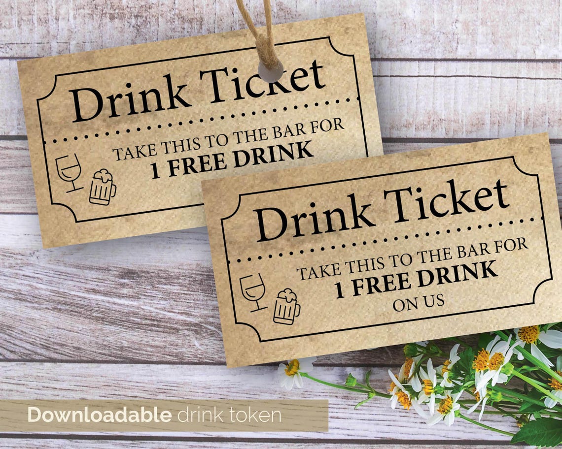 Printable Party Drink Tickets | Drink Voucher Template | Wedding Party ...