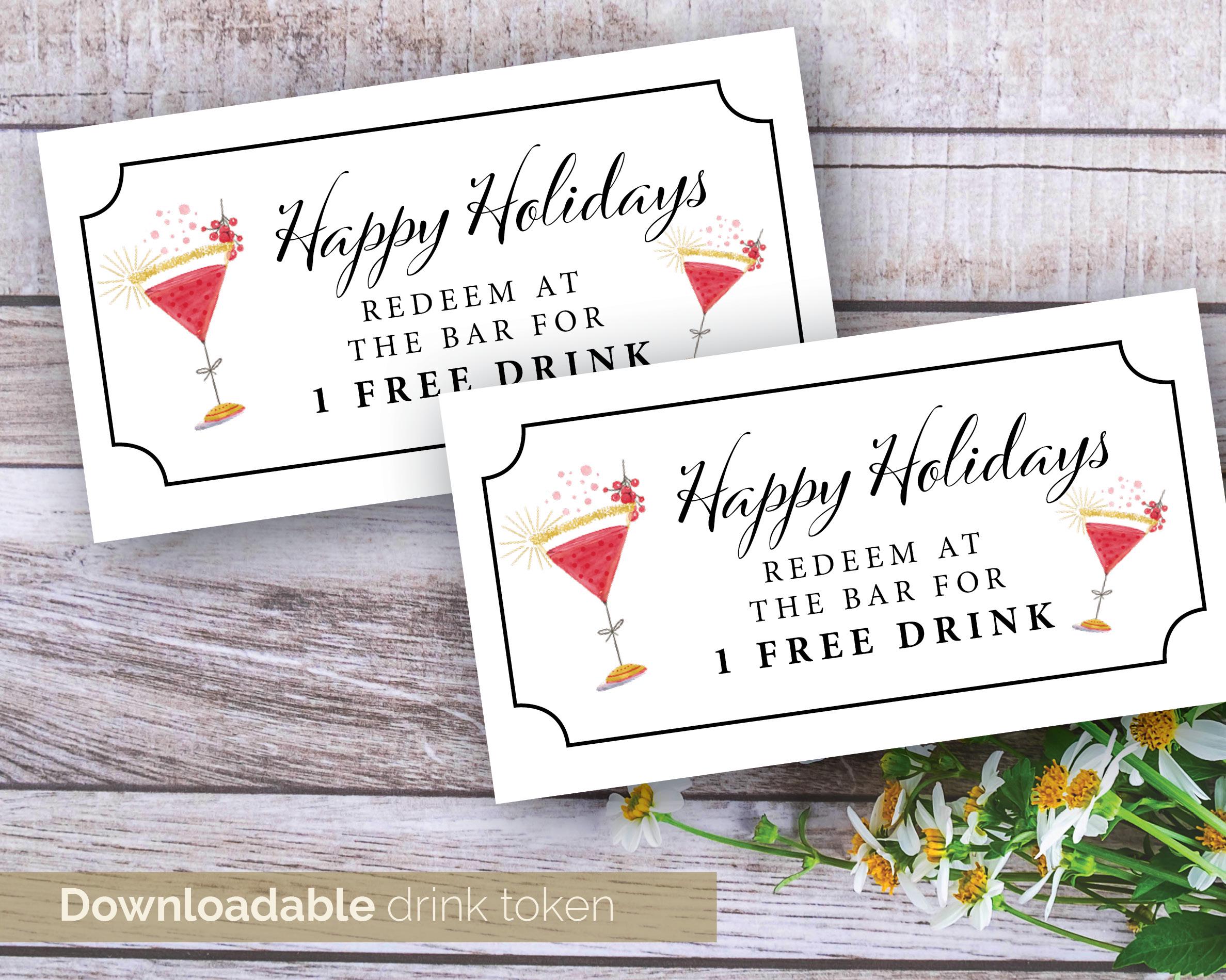 Printable Happy Holidays Drink Tokens, Christmas Party Voucher ...