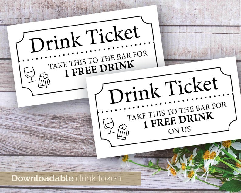 Printable Party Drink Tickets | Drink Voucher Template | Wedding Party ...