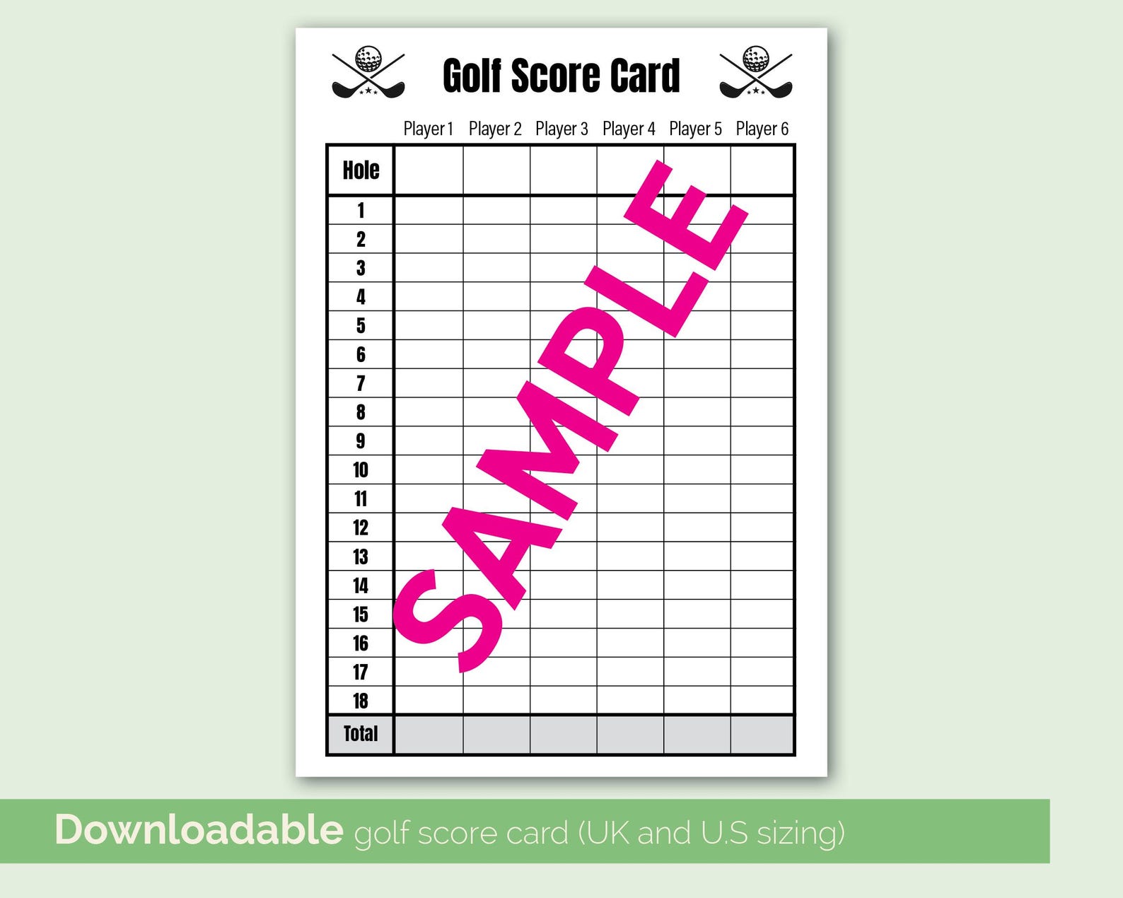 Mini Golf Score Card 18 Hole INSTANT Download Printable Design Golf UK ...