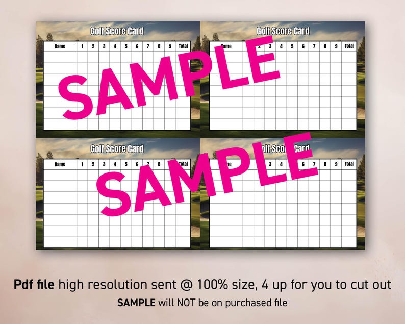 Golf Score Card A6 9 Hole Colour Instant Download Printable Design Golf ...