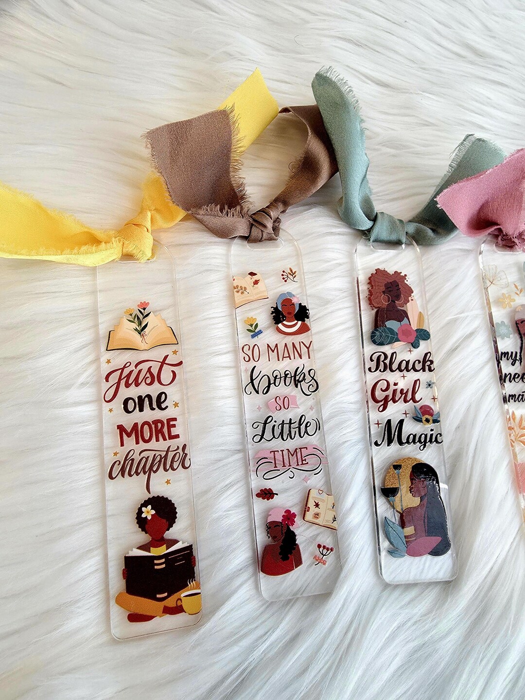 Black Girl Reading Bookmark With Silk Satin Ribbon - Etsy