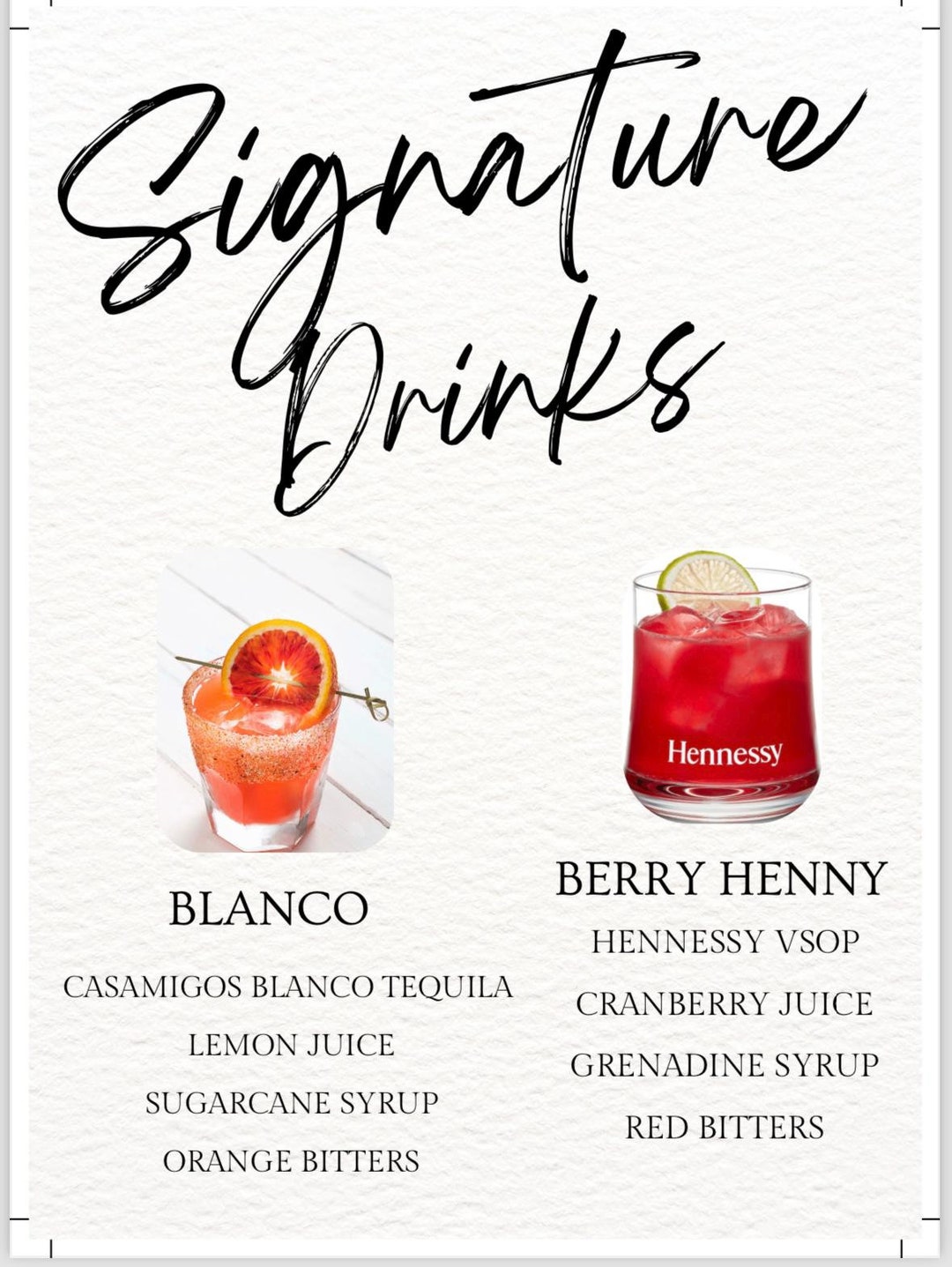HIS & HERS Signature Drink Menu - Etsy