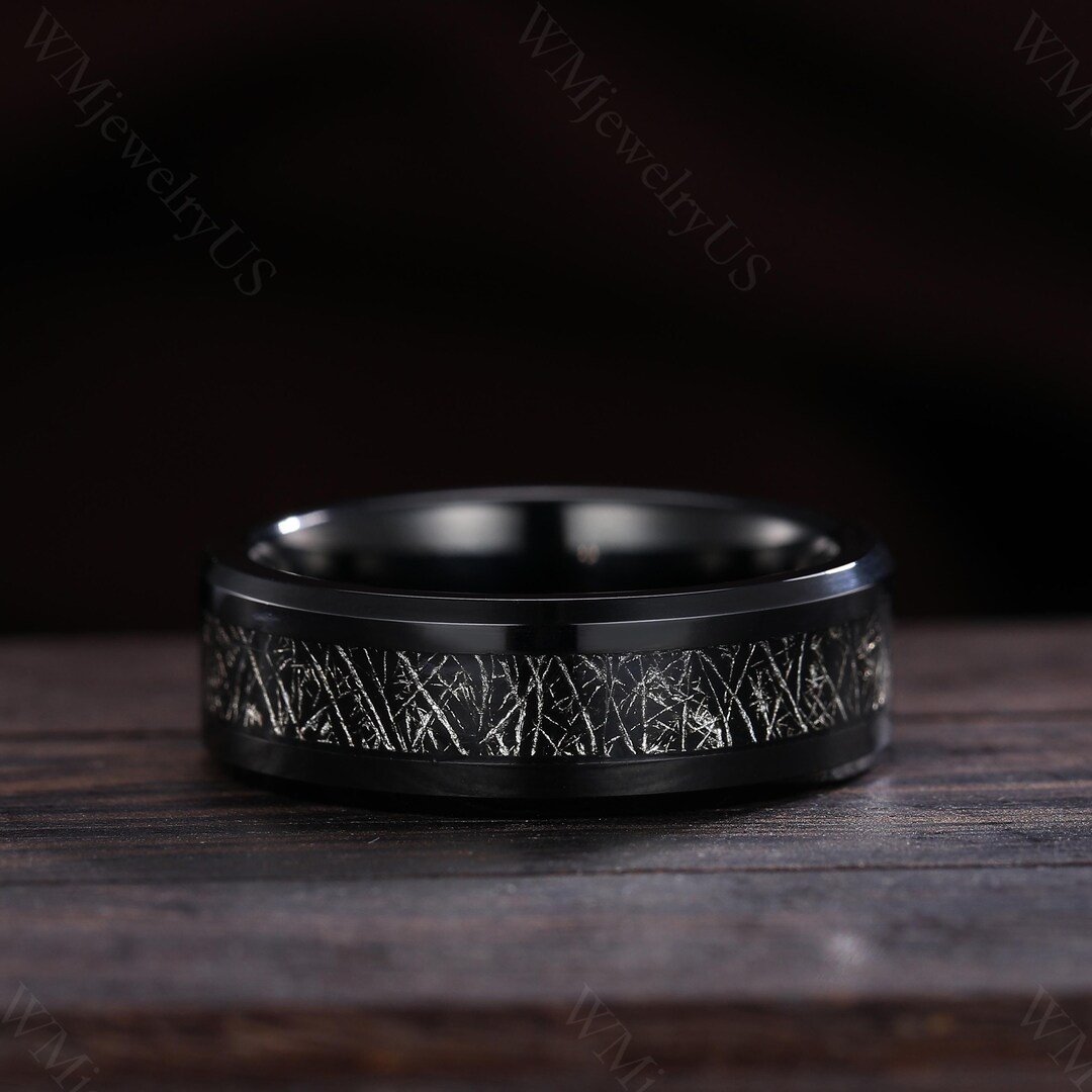 Unique Black Rutilated Quartz Men's Wedding Band 8mm Tungsten Carbide ...