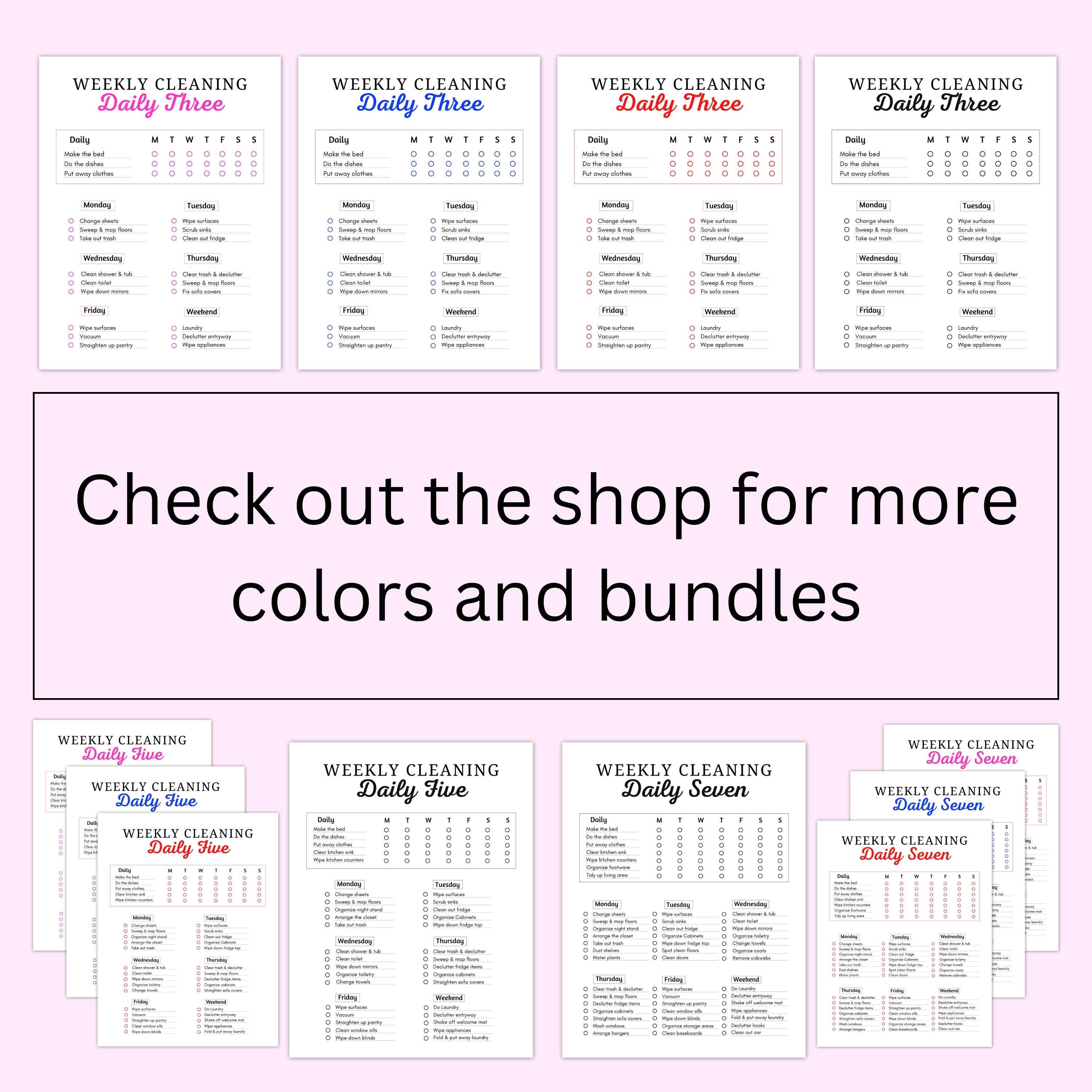 Editable Daily FIVE Cleaning Planner, Weekly Cleaning Schedule, Chore ...