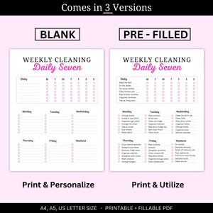 Editable Daily SEVEN Cleaning Planner, Weekly Cleaning Schedule, Chore ...
