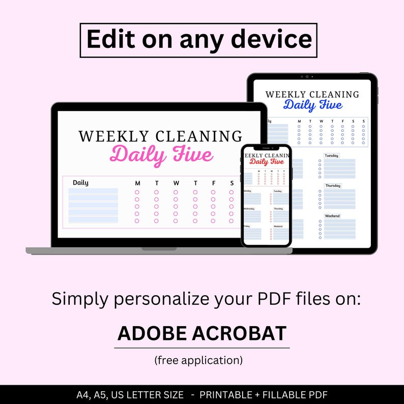Editable Daily FIVE Cleaning Planner, Weekly Cleaning Schedule, Chore ...