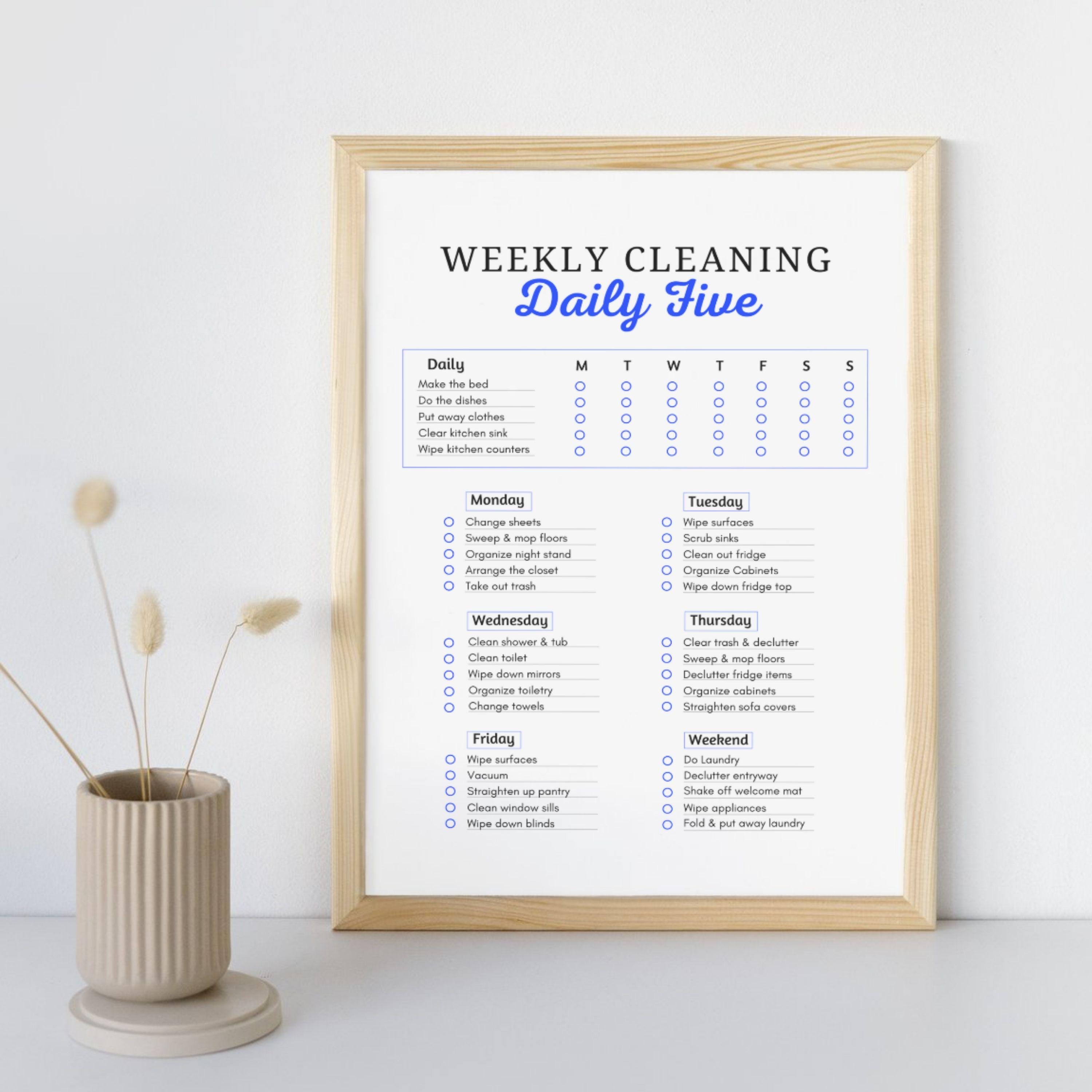 Editable Daily FIVE Cleaning Planner, Weekly Cleaning Schedule, Chore ...