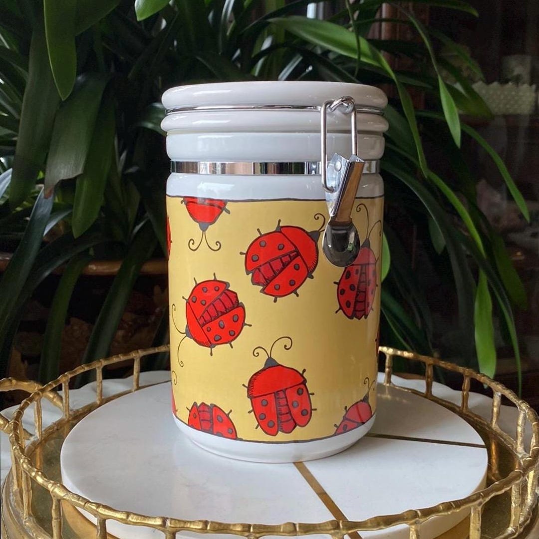 Rare Vintage Ursula Dodge Bugz Ladybug Large Stoneware Canister Jar ...