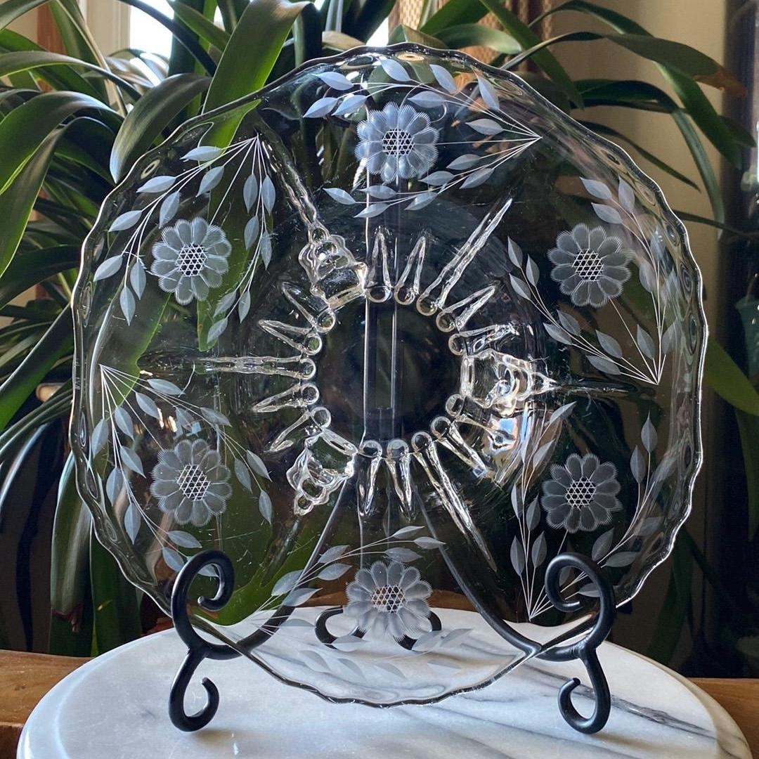 1930’s W.J. Hughes Genuine Crystal Radiance Cornflower Etched Three Footed Serving Bowl - Etsy