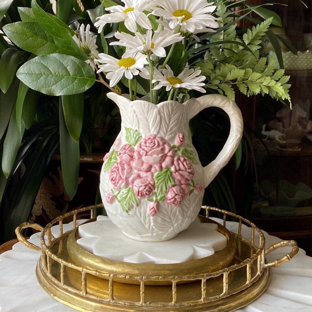 Vintage Embossed Rose Floral Ceramic Pitcher Jug - Etsy
