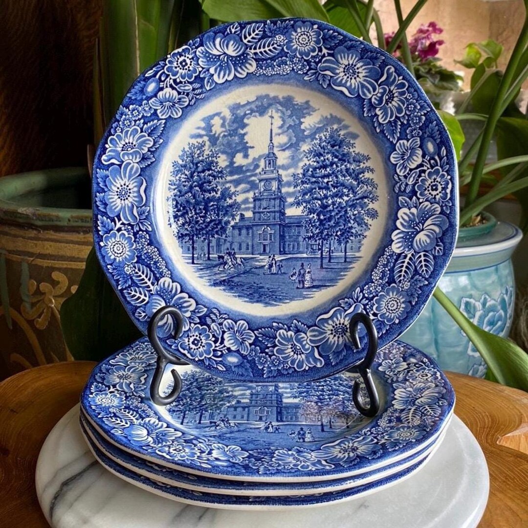 Set of 4 Independence Hall Dinner Plates - Liberty Blue Historic ...