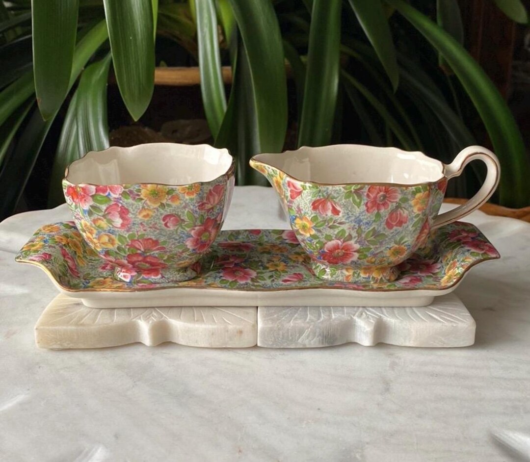 1940’s Lord Nelson Ware Briar Rose Chintz 3 Piece Tea Set - Creamer Jug ...
