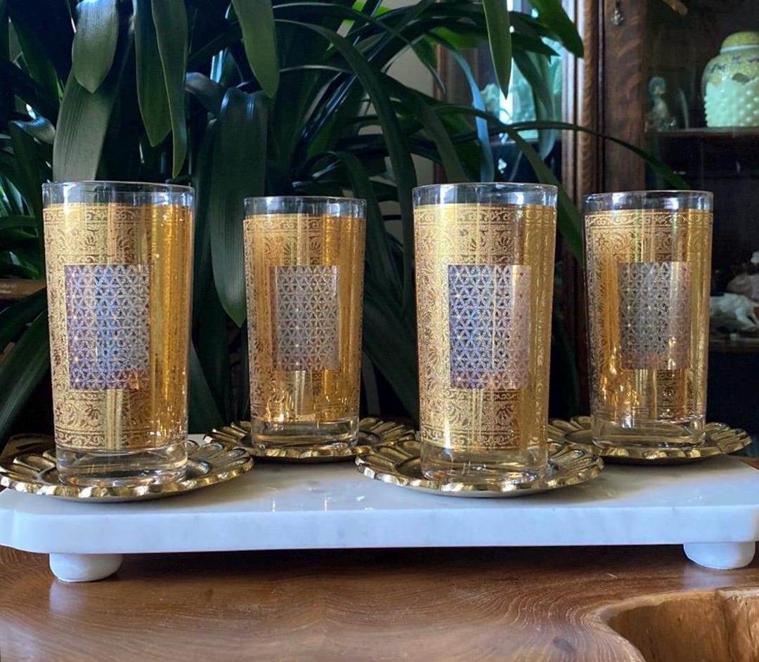 Set of 4 Vintage Pasinski Kashmir 22k Gold Encrusted Highball Glasses ...
