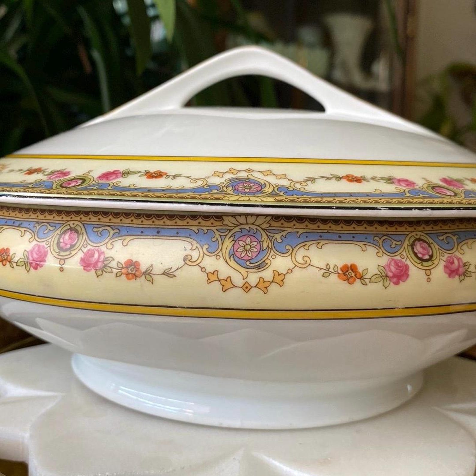 Antique 1920’s Bavaria HJ Co 5637 Floral + Gilded Gold Round Lidded ...