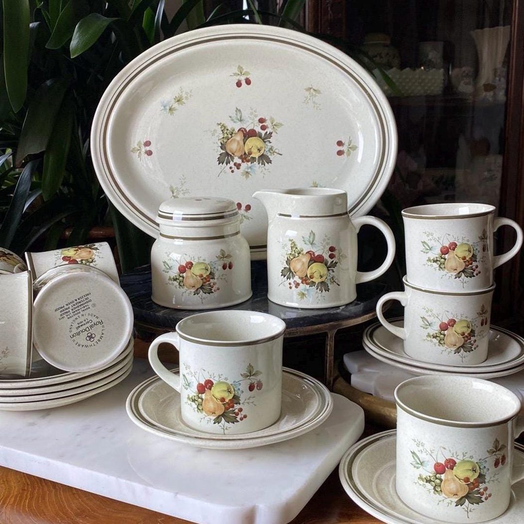 1975 Royal Doulton Cornwall Tea Setting for 8 - Platter, Cream + Sugar ...