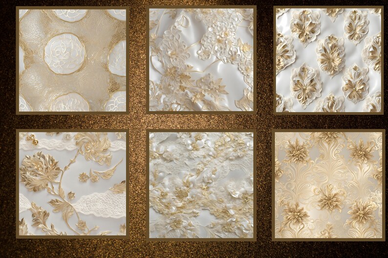 Elegant White and Ecru Digital Paper With Lace and Gold Accents ...