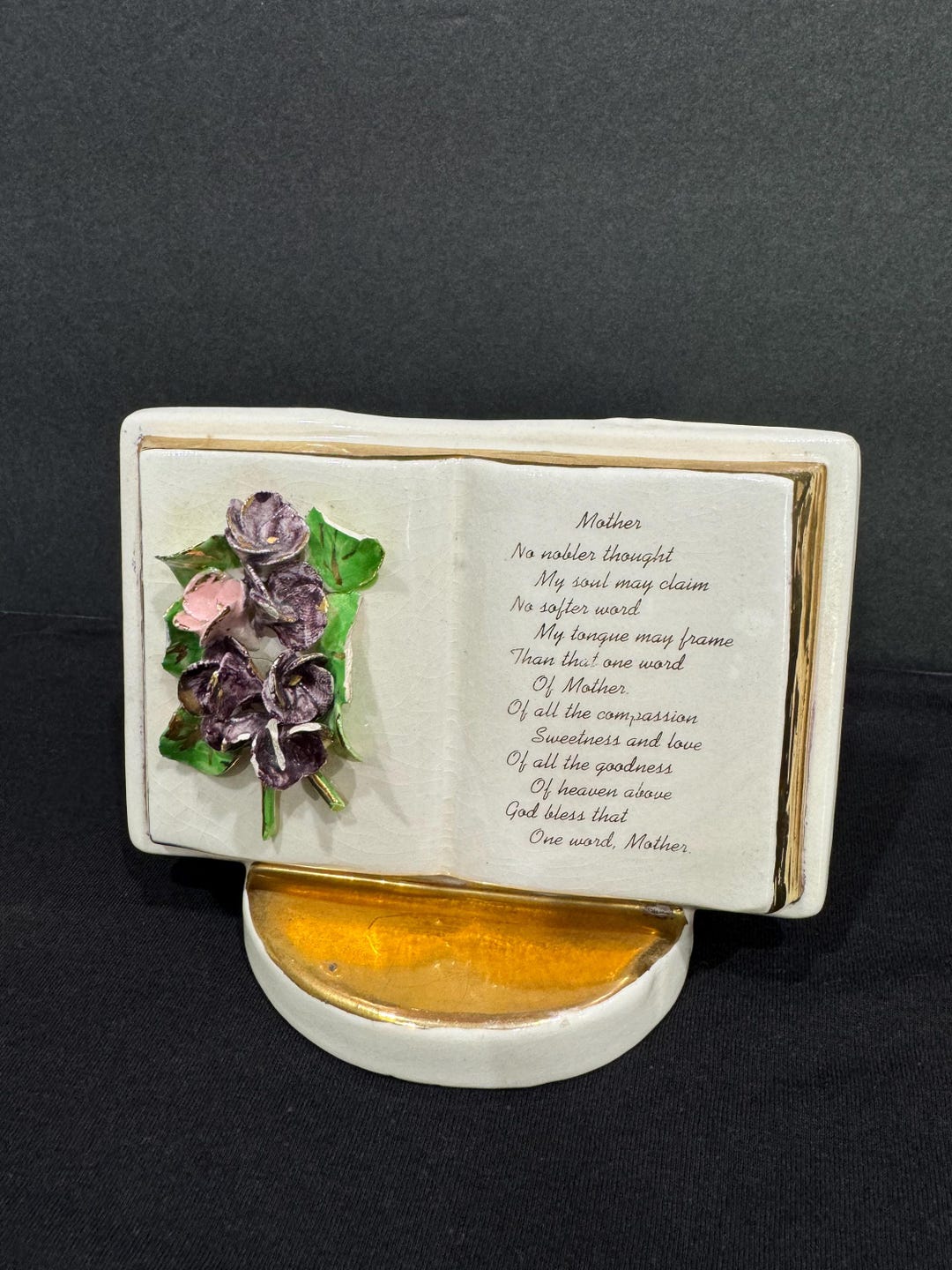 Vintage Ceramic Open Book Shape With Mother Poem for Small Bouquet - Etsy