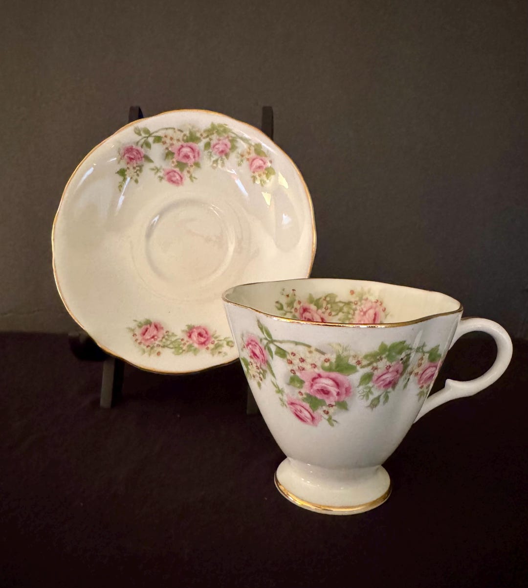 Clarence Bone China Tea Cup and Saucer Set Floral Pattern - Etsy