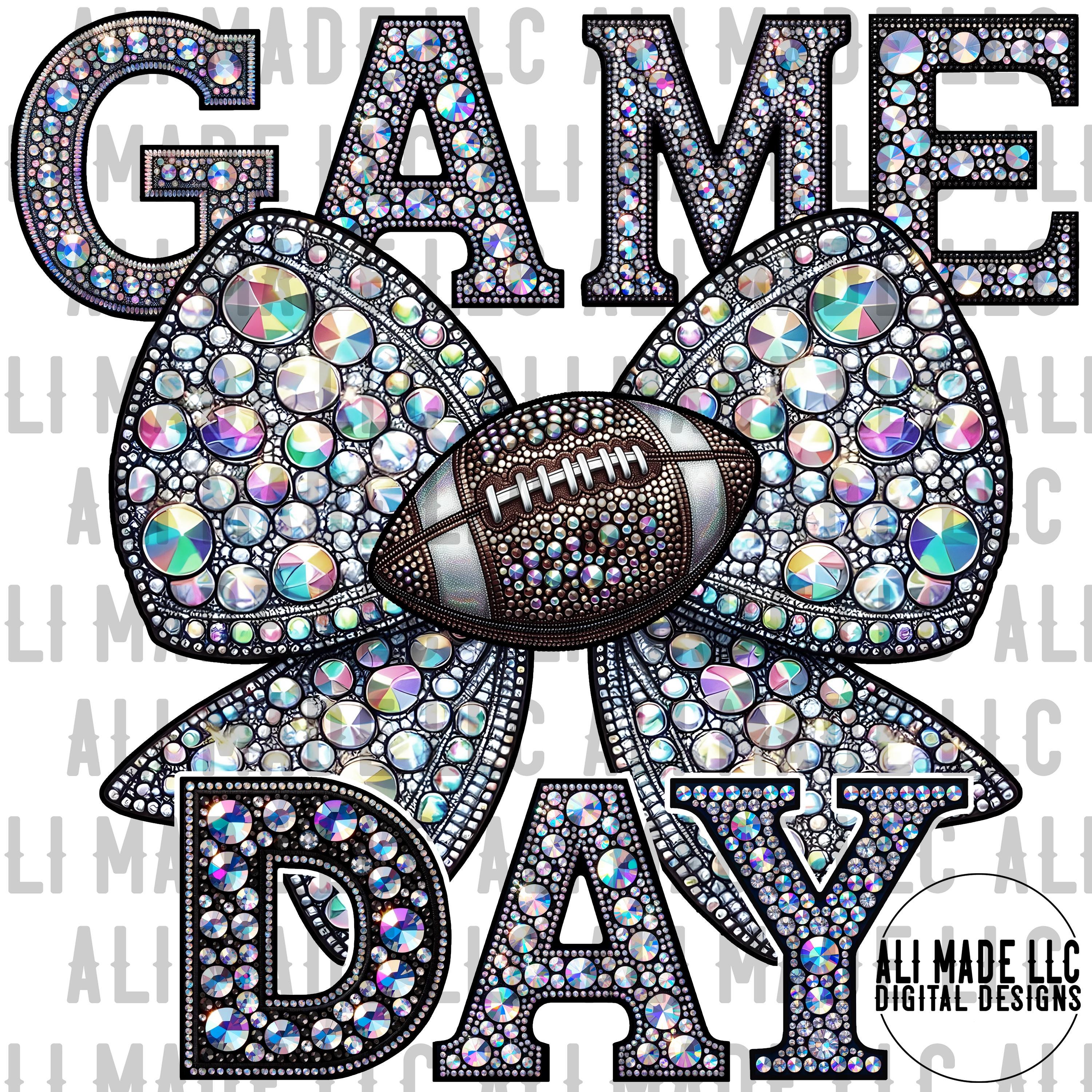 Football Ribbon Bow Game Day Iridescent Faux Rhinestones - PNG Digital ...