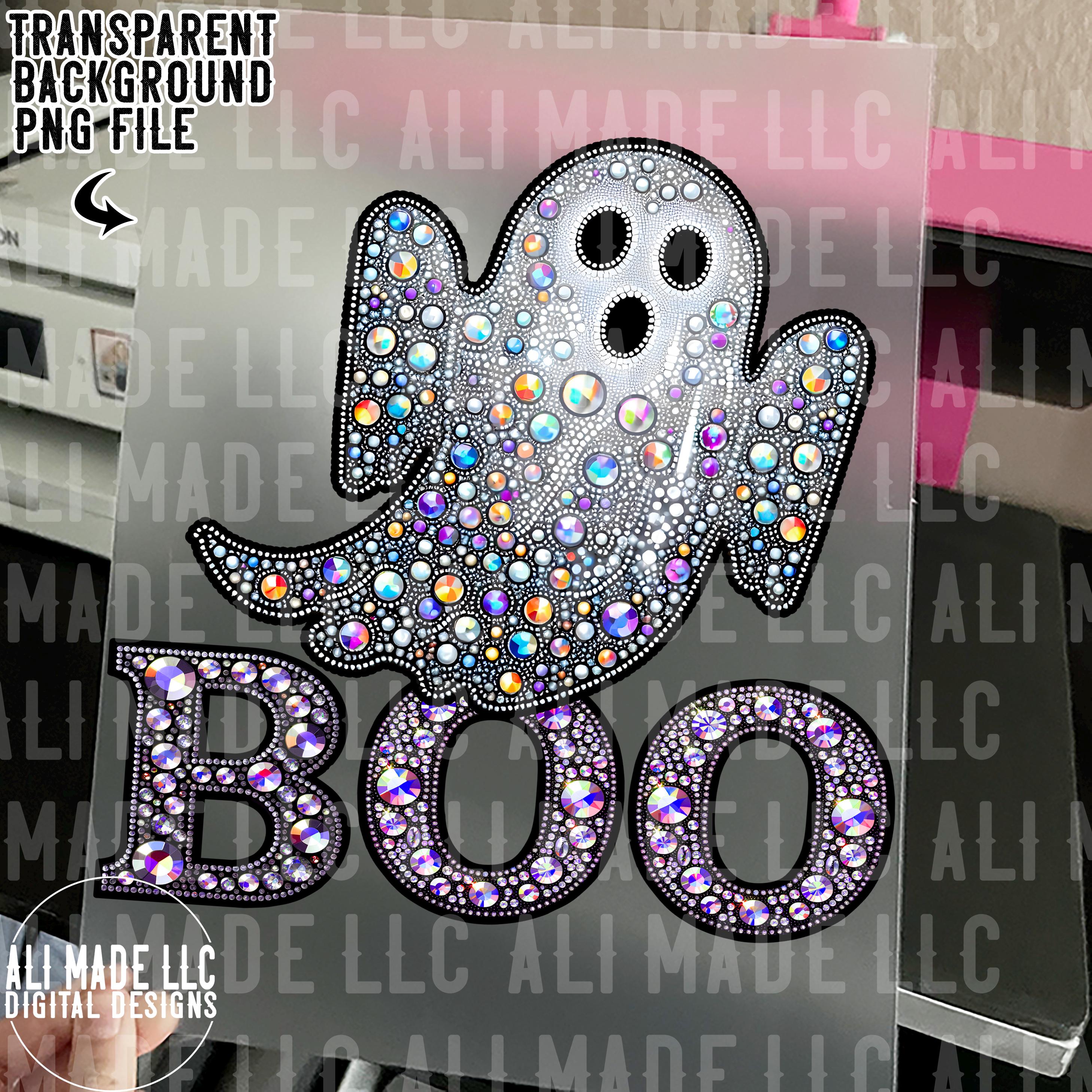 Boo Ghost Faux Iridescent Rhinestones - PNG Digital Download - Shirts ...