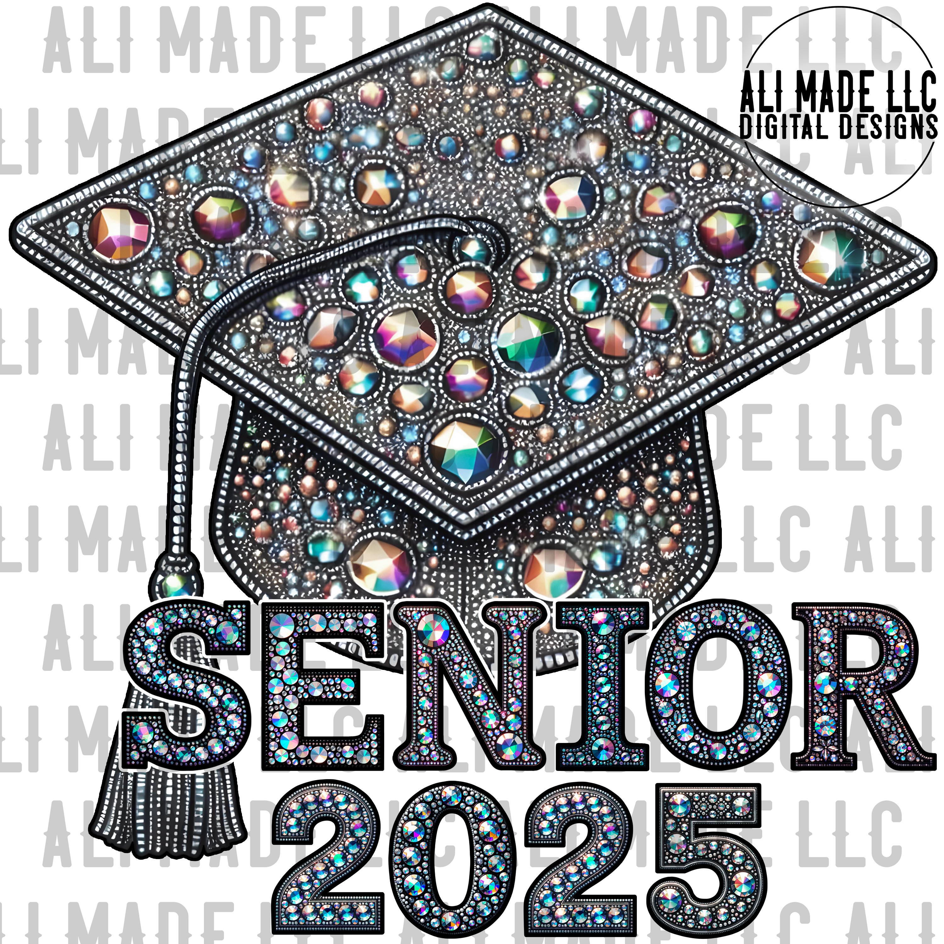 Senior 2025 Graduation Cap Iridescent Rhinestones - PNG Digital ...