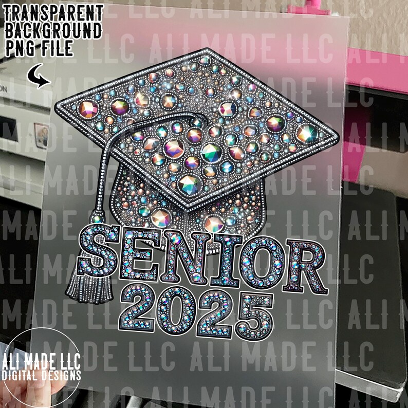 Senior 2025 Graduation Cap Iridescent Rhinestones - PNG Digital ...