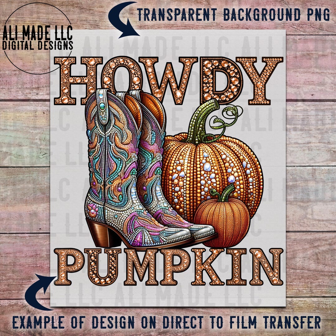 Howdy Pumpkin Faux Iridescent Rhinestones Cowboy Boots Pumpkins - PNG ...
