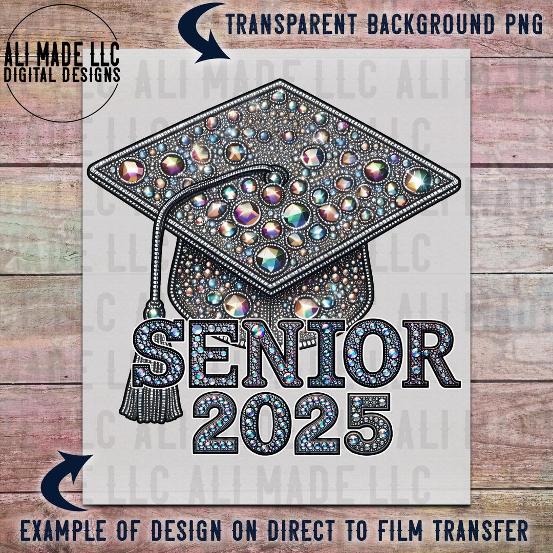 Senior 2025 Graduation Cap Iridescent Rhinestones - PNG Digital ...