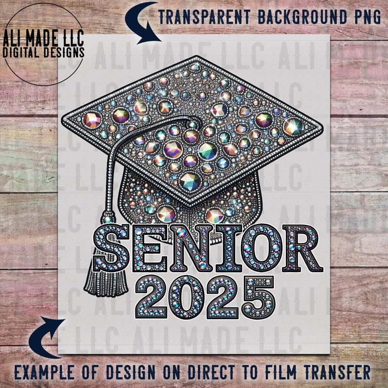 Senior 2025 Graduation Cap Iridescent Rhinestones - PNG Digital ...