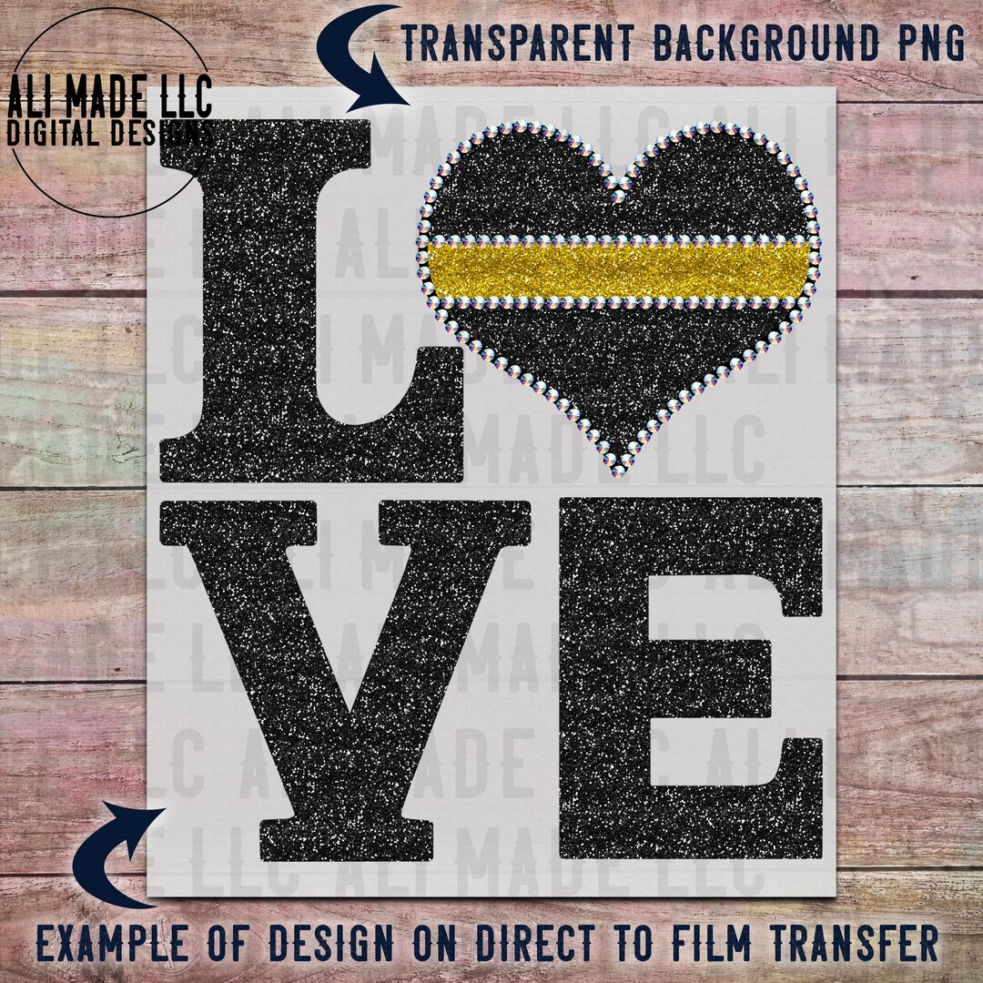 LOVE - First Responder Dispatcher Yellow Line Faux Glitter & Rhinestone ...
