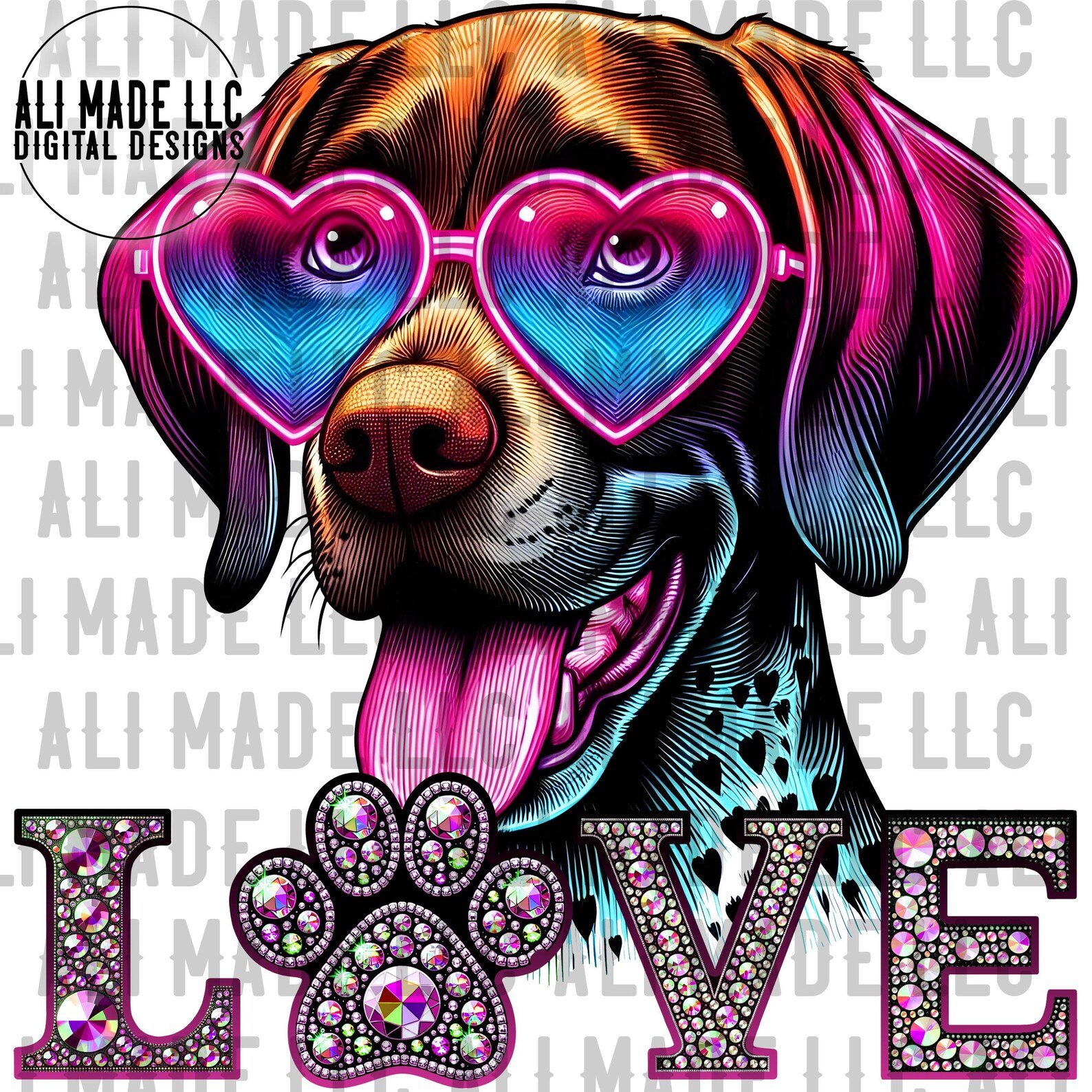 Dog Love - German Short Haired Pointer With Heart Glasses - PNG ...