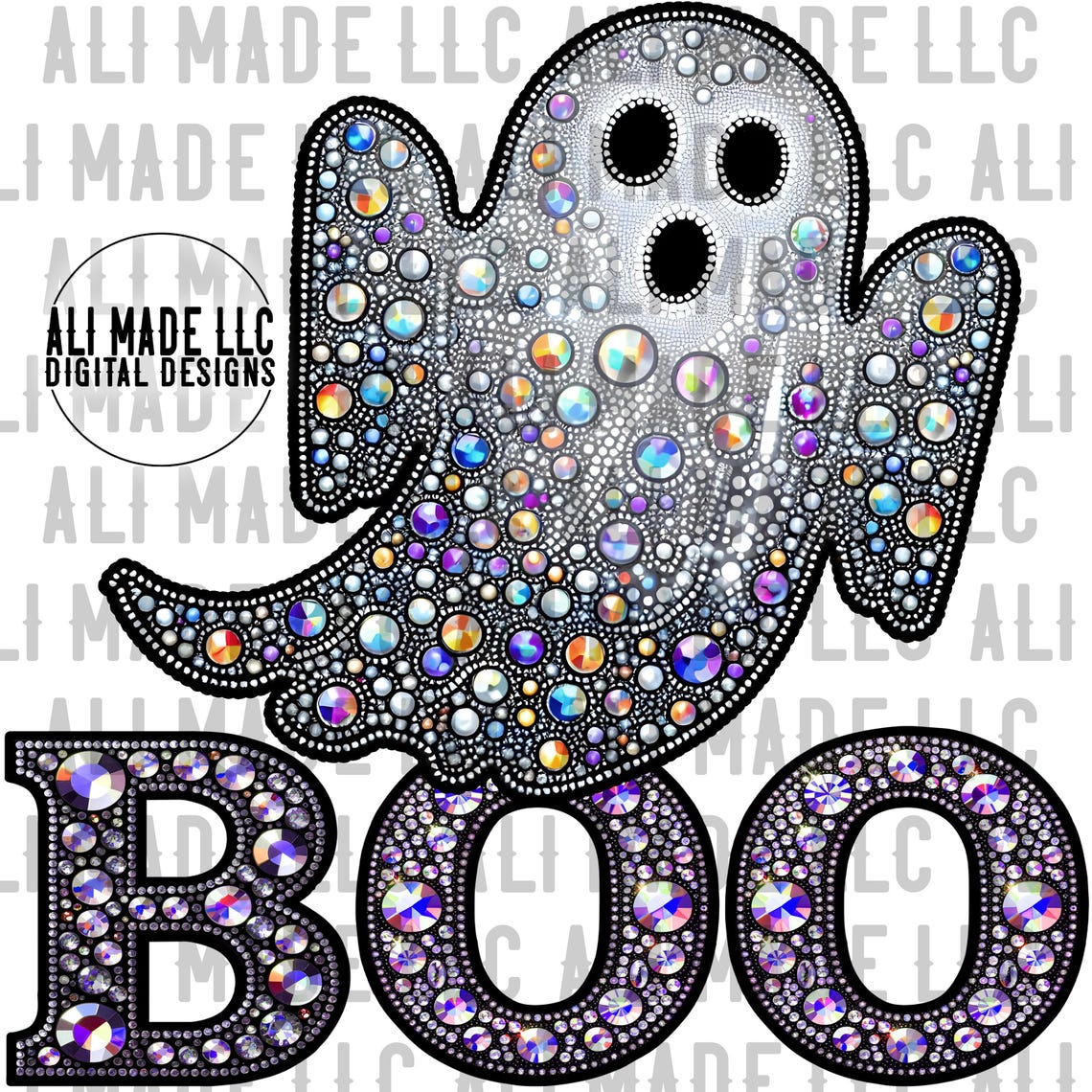 Boo Ghost Faux Iridescent Rhinestones - PNG Digital Download - Shirts ...