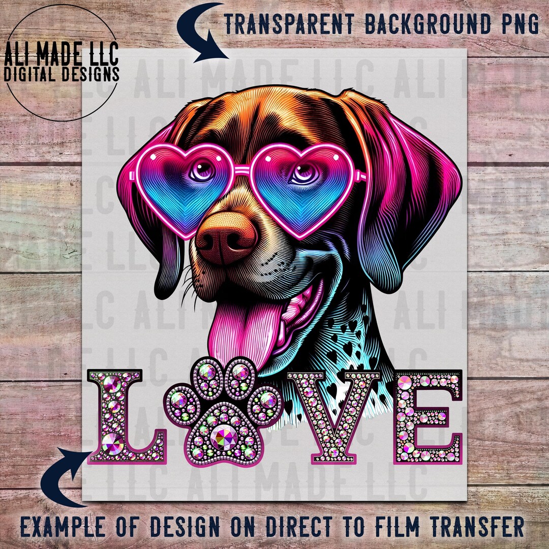 Dog Love - German Short Haired Pointer With Heart Glasses - PNG ...