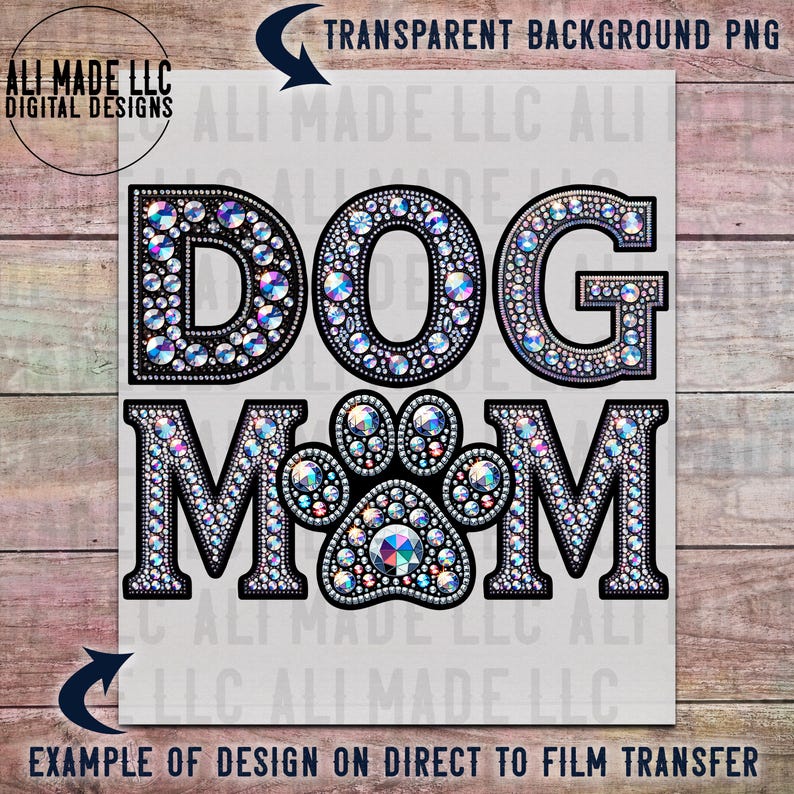 Dog Mom Faux Iridescent Rhinestones - PNG Digital Download, Use for ...
