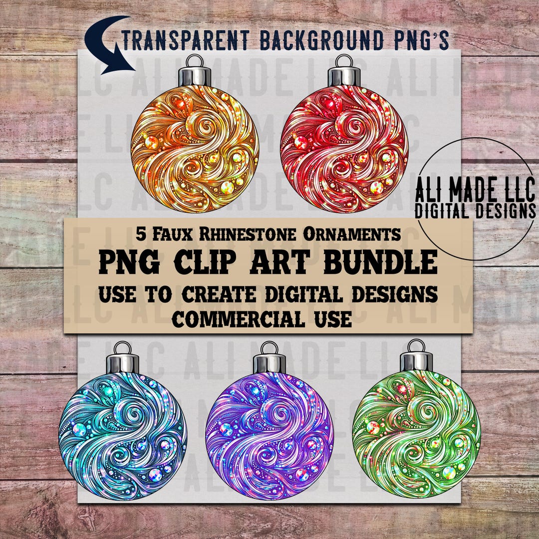 Christmas Tree Ornaments Faux Rhinestones CLIP ART Bundle of 5 - PNG ...